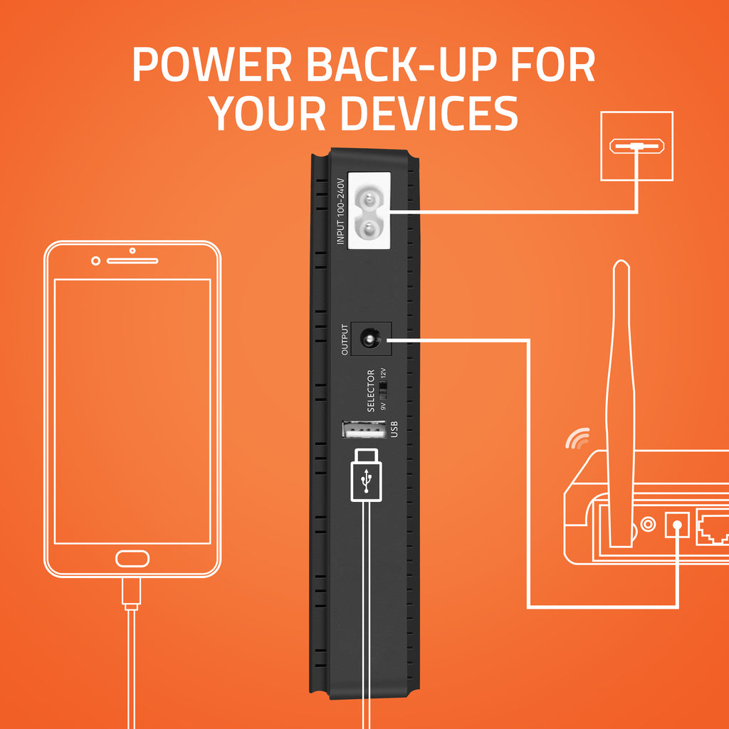 AR-MINIDC-2 Mini UPS for WiFi Router/Modem/Set top Box Devices. 8800mA